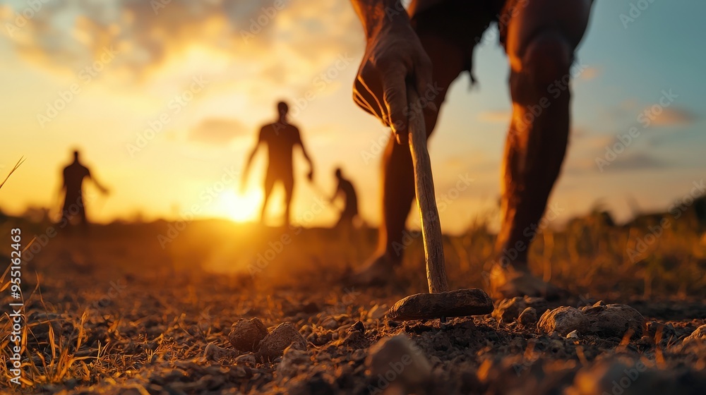 Early humans using tools for the first time in a prehistoric setting ...