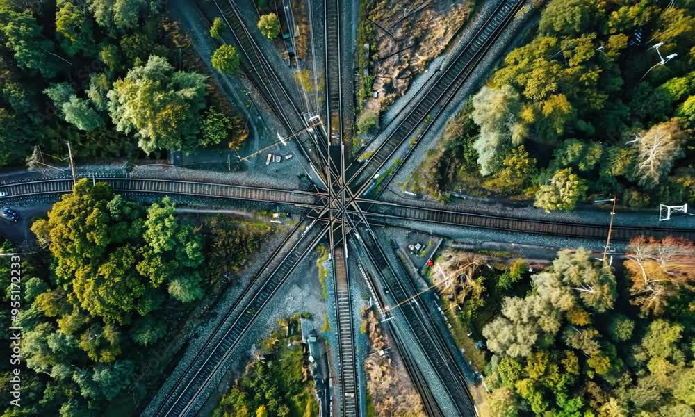 Complex railway junction with multiple tracks and switches, forming ...