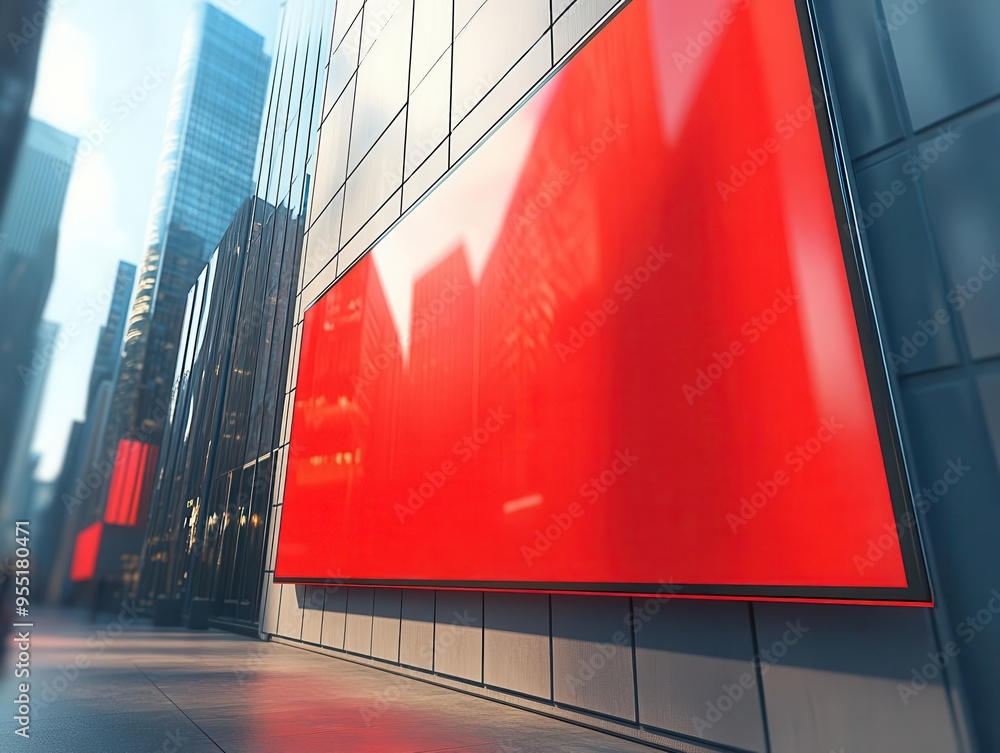 Craft a dynamic 3D illustration showcasing a red billboard mock-up ...