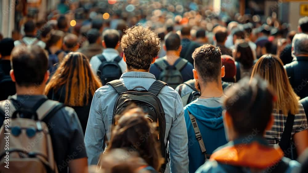 Crowded street in urban area during busy afternoon with people walking ...