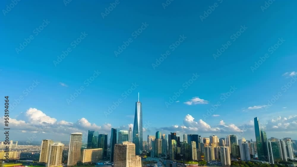 A bright city skyline captured in daylight, showcasing modern ...
