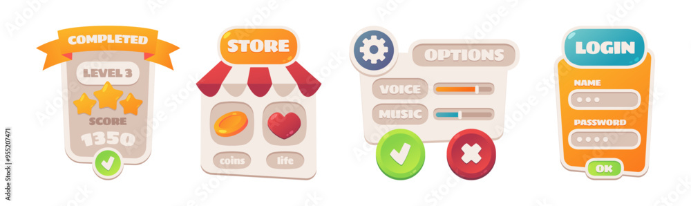 Menu in game, user interface elements for players to choose. Vector ...