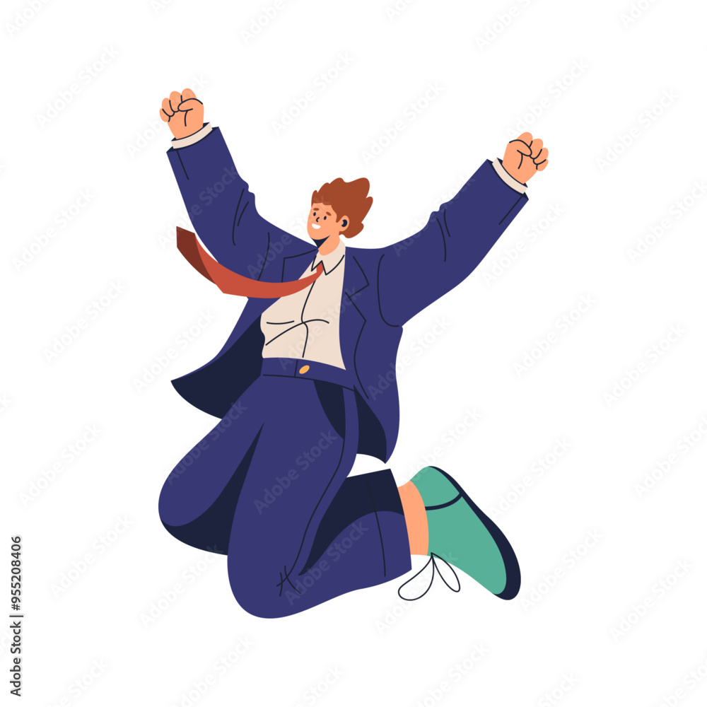 Happy businessman jumping and smiling from joy, flat cartoon vector ...