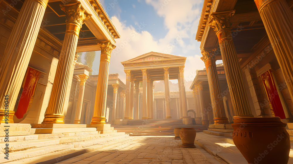 Lifelike greek temple battlefield for battles video game, fighting ...