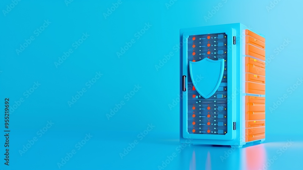 Secure Server Rack With A Shield Symbol Representing Data Protection And Cybersecurity Measures