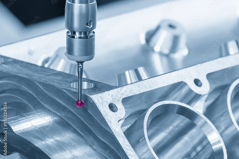 The multi axis CMM machine measuring the aluminum cylinder head parts ...