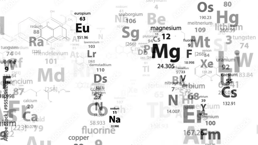 chemistry periodic table chemical structure formula loop white flying ...
