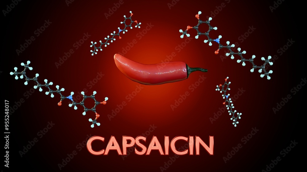 A 3D rendering of red chili showcase the molecular structure of ...