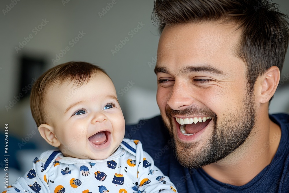 Dad and baby playful connection is showcased in a realistic photo of a ...