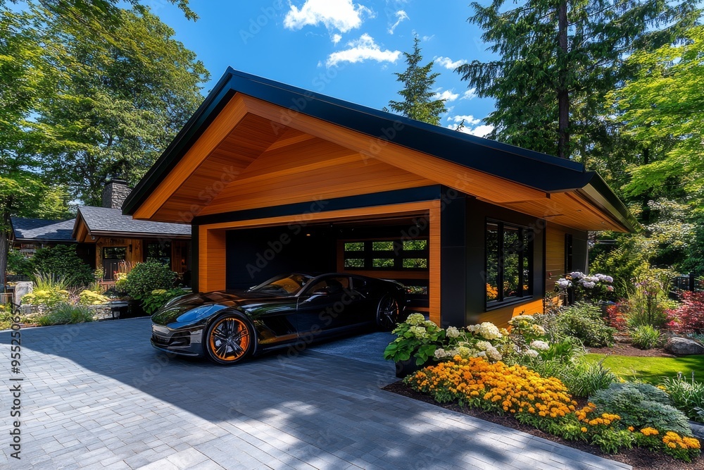 Eco-friendly garage design is showcased in a realistic photo of a ...