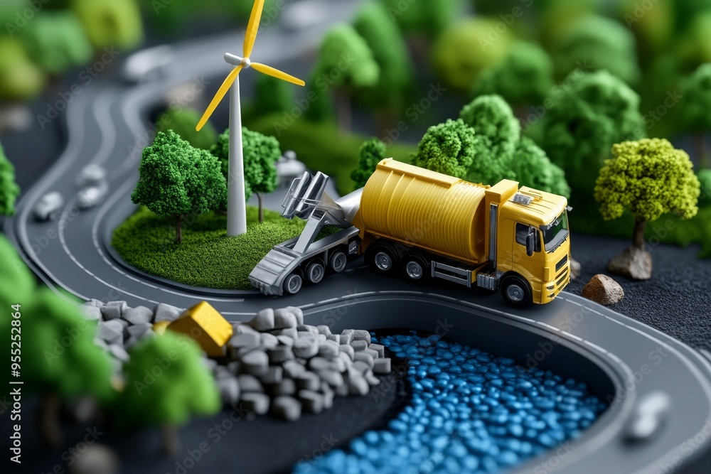 Garbage and environmental conservation are depicted in a detailed ...