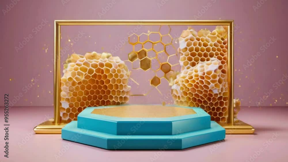 Modern Empty Podium with Honeycomb for Organic Product Showcase, 3D ...