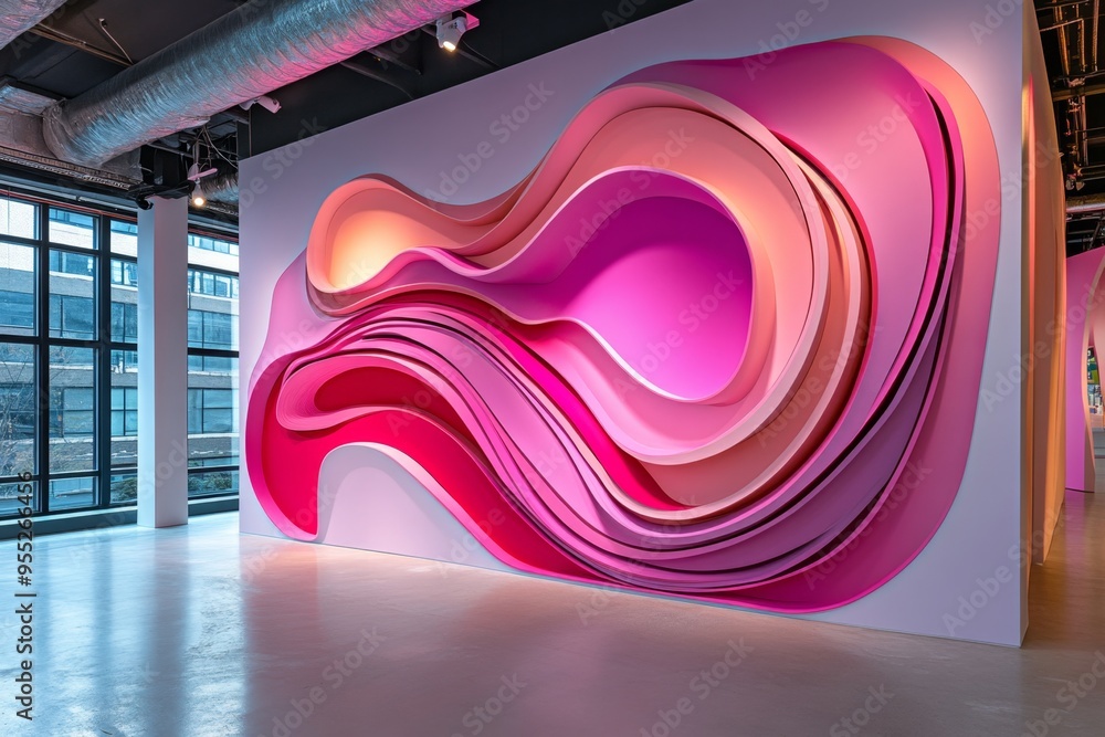 Viva Magenta modern art installation with bold colors, illustrated in a ...