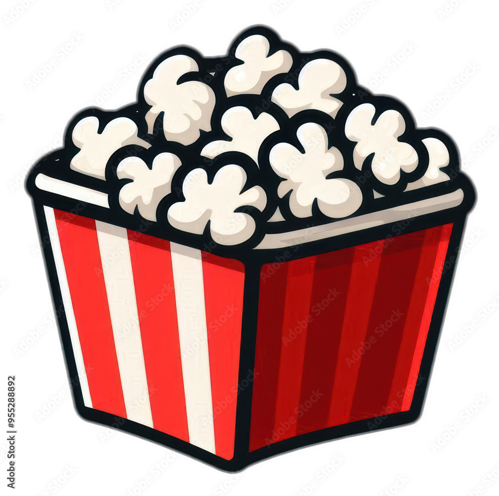 Cartoon popcorn bucket with red and white stripes, filled to the brim ...