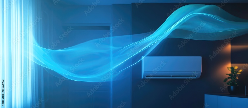 3D rendering of blue waves representing fresh clean air in an apartment ...