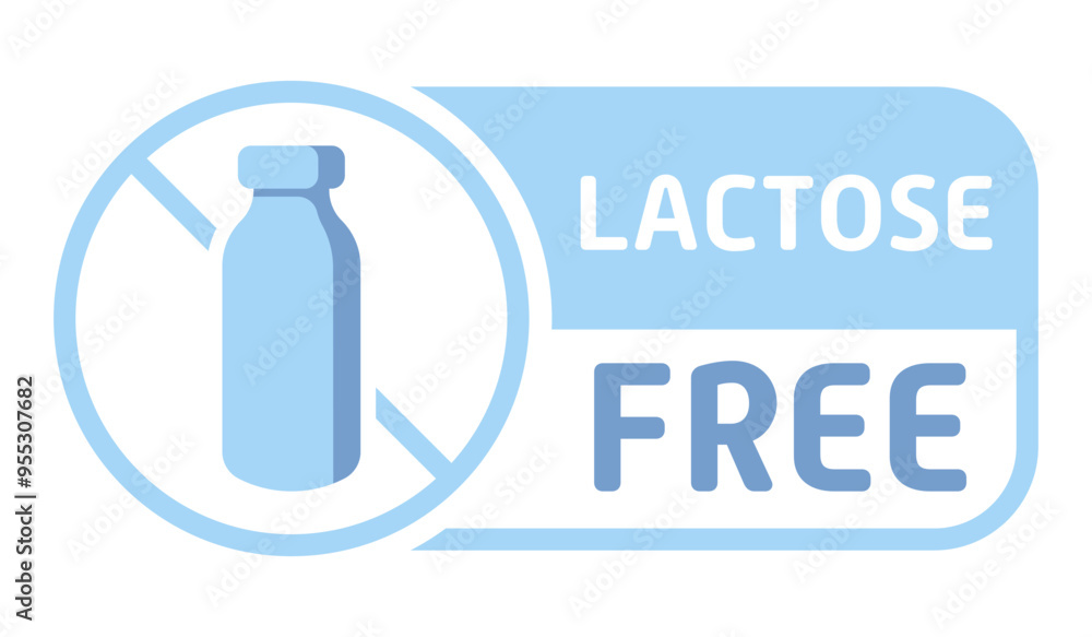 Lactose free label. Diet, drop, fermented milk product, lactase enzyme ...