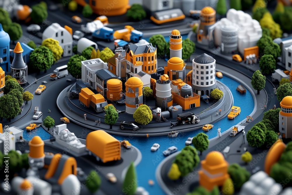 Garbage and urban planning are depicted in a detailed illustration of a ...