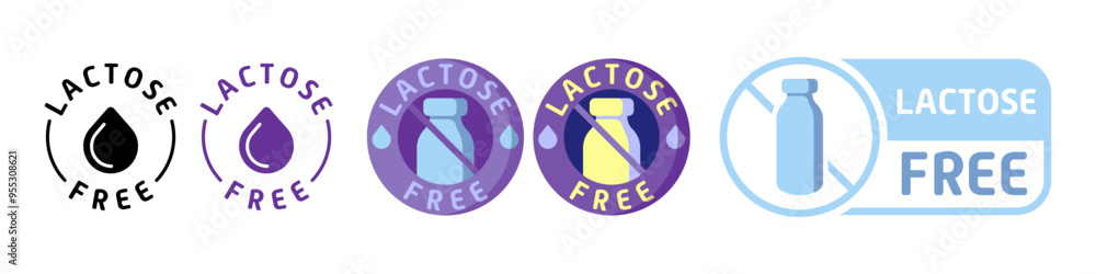 Lactose free label. Diet, drop, fermented milk product, lactase enzyme ...