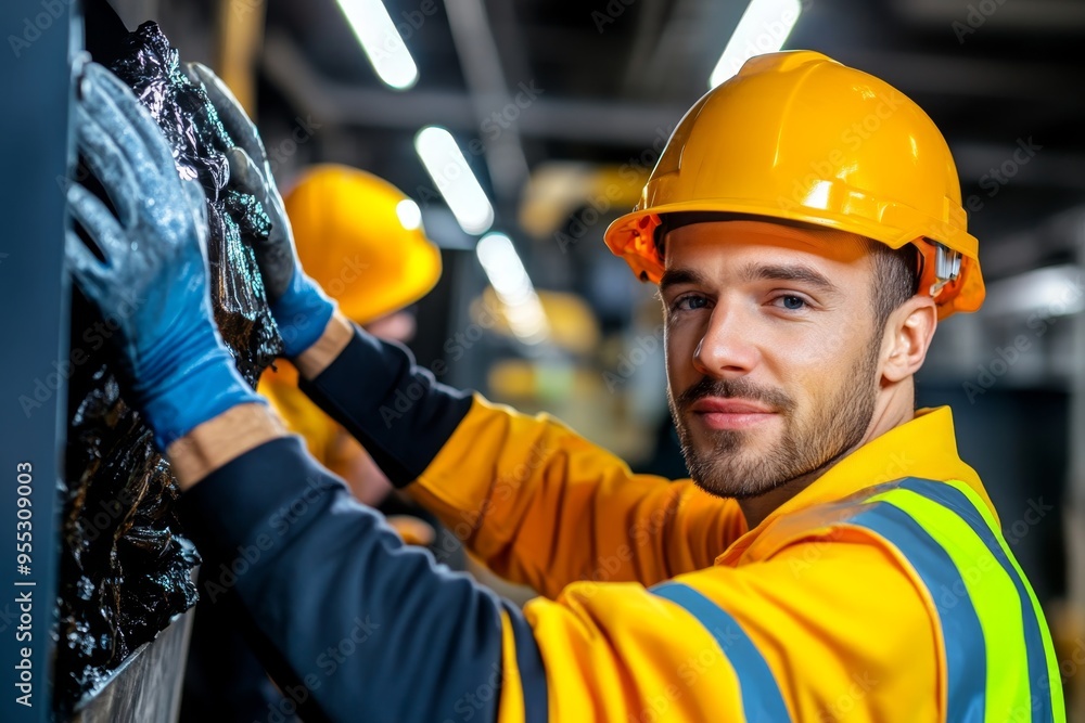 Garbage waste management safety is depicted in a realistic photo of ...