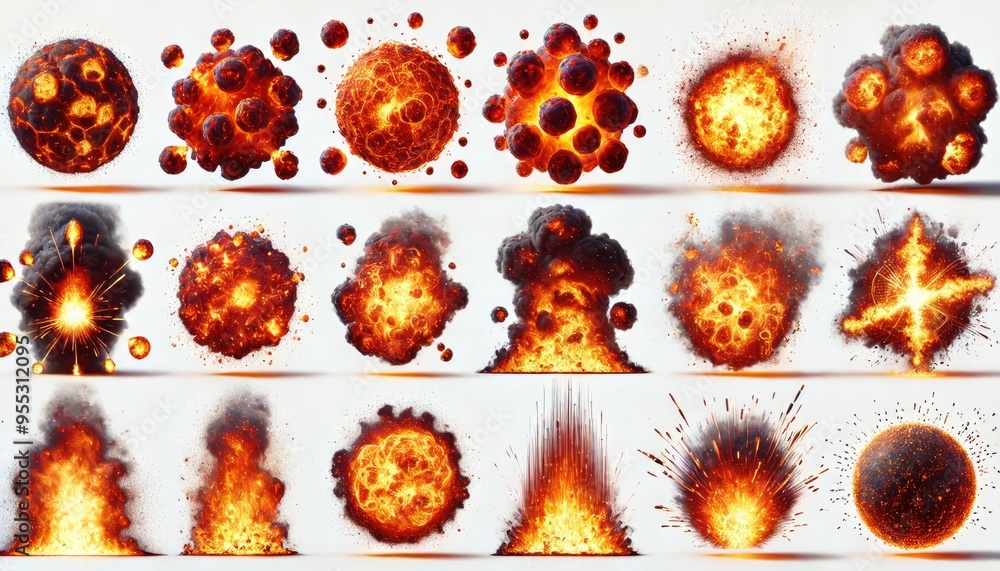 Realistic Fireball Set with Various Stages of Ignition Stock ...