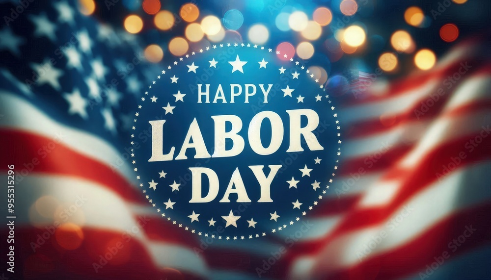 Realistic stock photo style with Happy Labor Day text in bold white ...