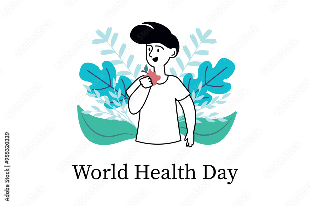 World Health Day linear concept with people scene in the flat cartoon ...