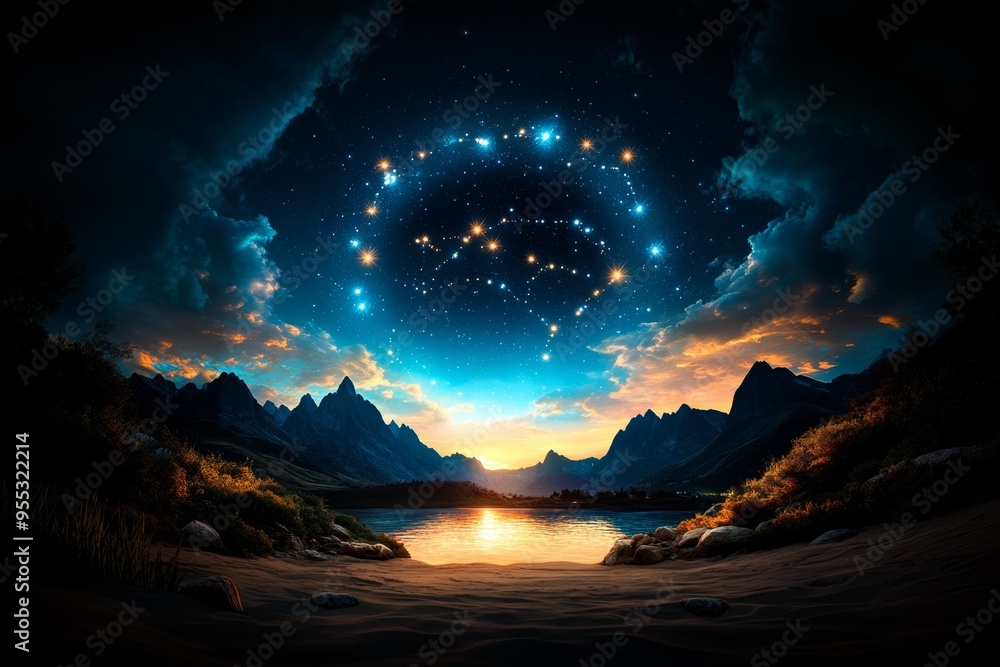 Zodiac signs as guiding stars, depicted in an artwork where each zodiac ...