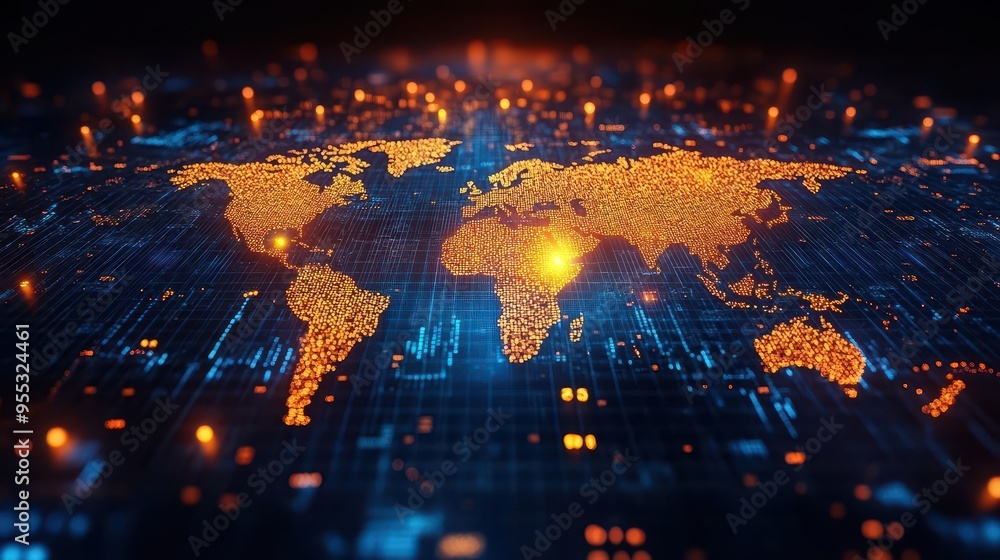 global economic concept abstract world map interconnected network lines ...