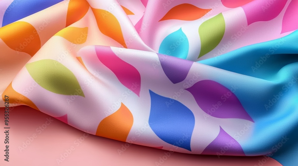 A fabric swatch mockup with a repeating pattern of abstract leaves in a ...