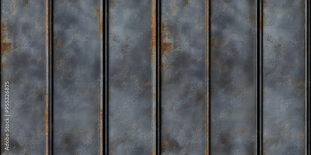 Seamless grungy scratched old steel wall panels background texture. Tileable industrial rusted ...