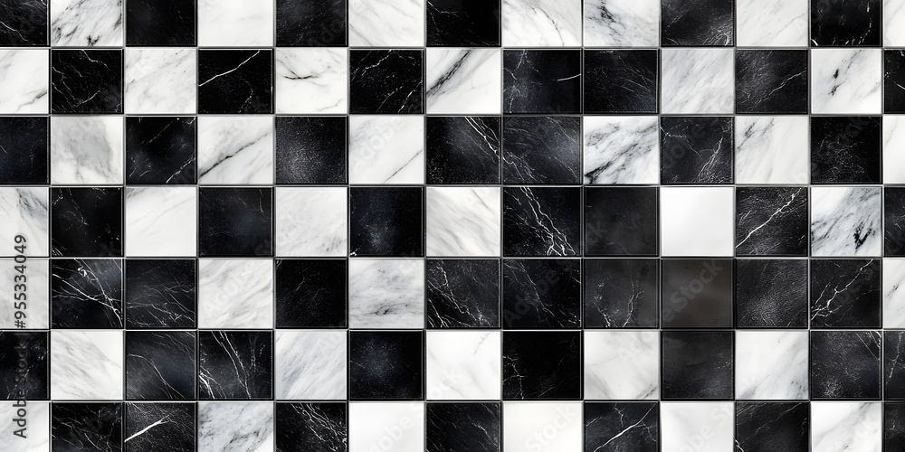 Seamless black and white checker or chess board marble tile background ...