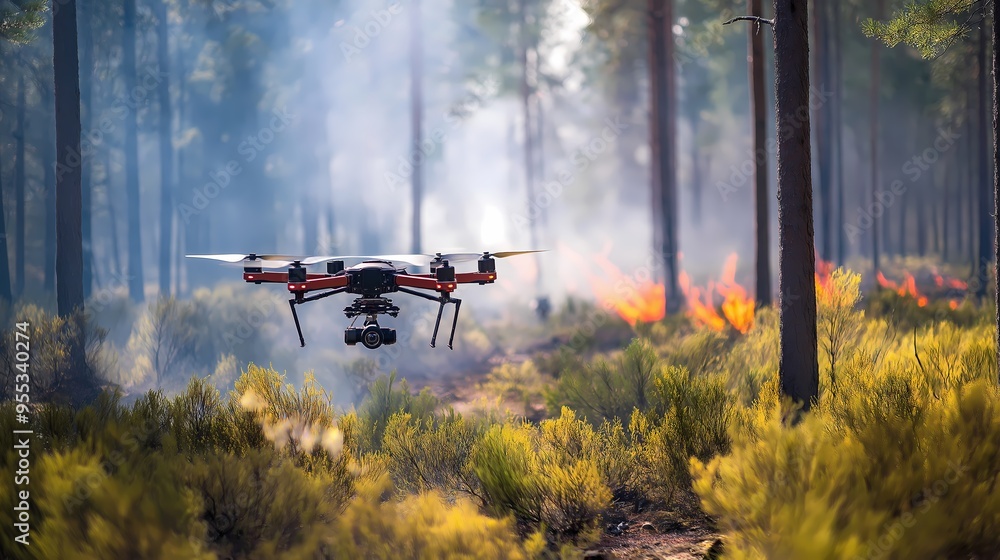 A drone surveying a forest for fire risks, part of a broader risk ...
