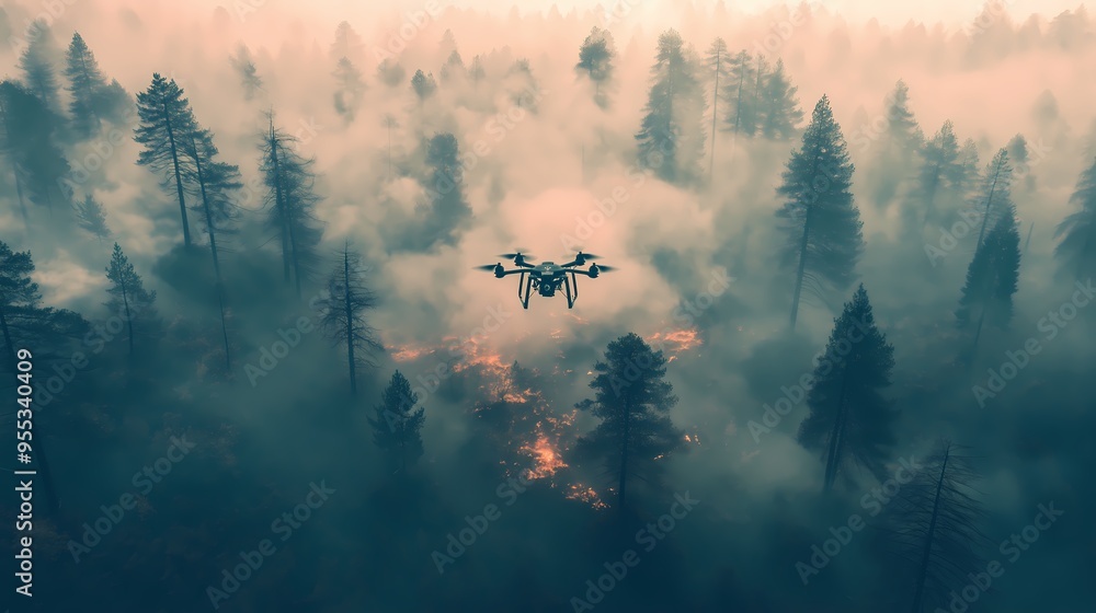 A drone surveying a forest for fire risks, part of a broader risk ...