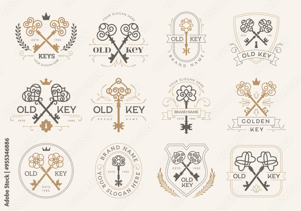 Keys. Luxury premium royal brand identity icons recent vector badges ...
