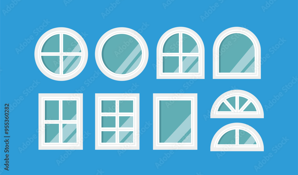 collection of window icons in various shapes, house part illustrations ...