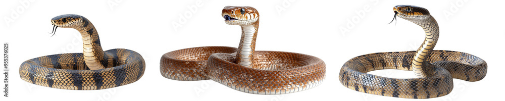 King cobra snake with open mouth coiled in an attack position on a ...