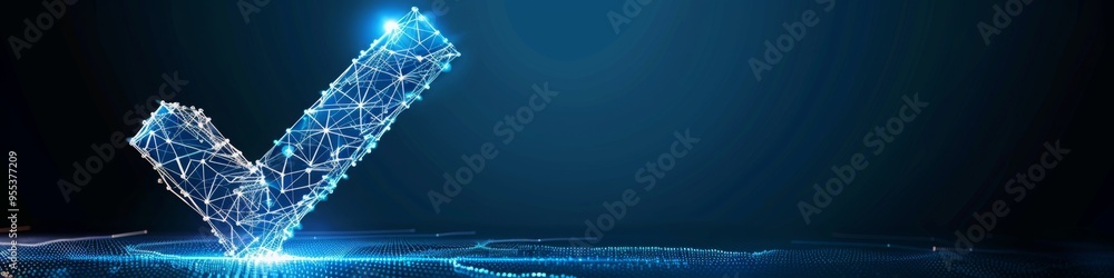 a digital check mark icon in low poly wireframe, task management and ...