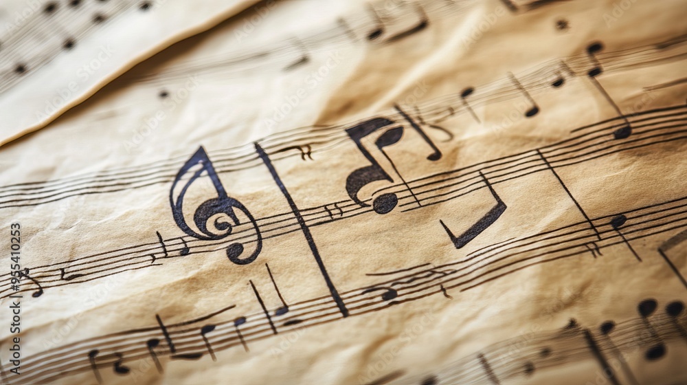 Musical notes are represented on sheet music using a treble clef. Icons ...