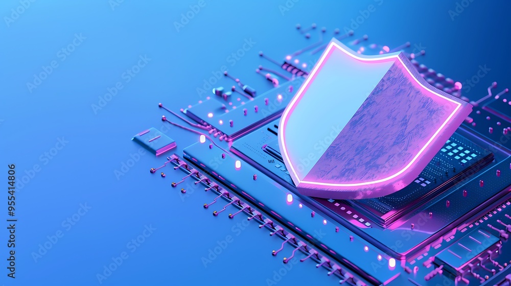 Futuristic Digital Firewall With Glowing Shield Graphic Representing Cyber Security On A Blue