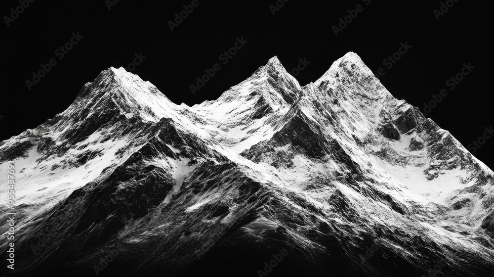 Snow-covered mountains in black and white dramatic lighting high ...
