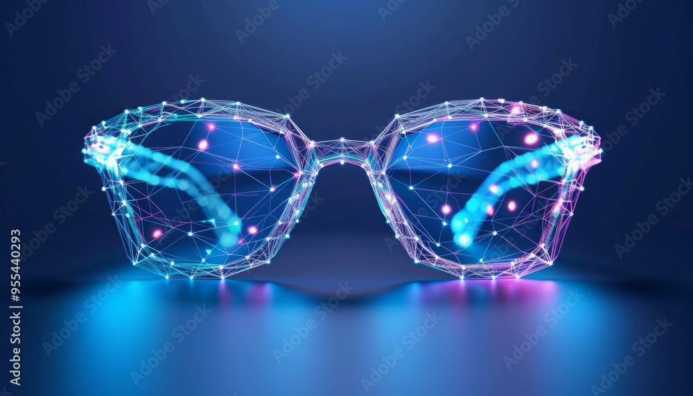 Digital 3D Eyeglasses in low poly wireframe, eye care and vision ...