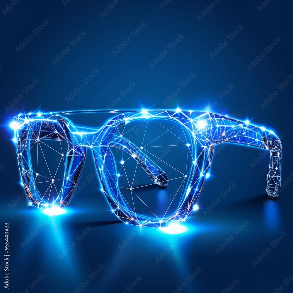 Digital 3D Eyeglasses in low poly wireframe, eye care and vision ...