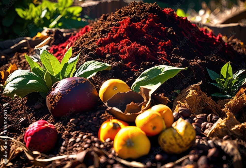 colorful compost pile layered fresh organic materials showcasing rich ...