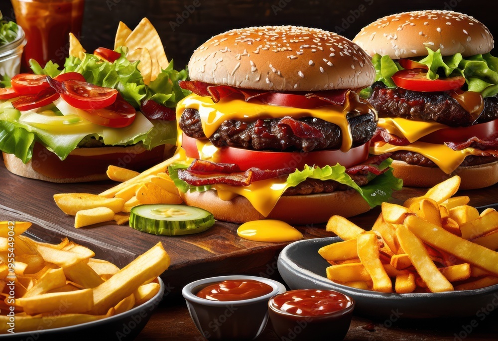 tempting close vibrant fast food spread featuring colorful toppings ...