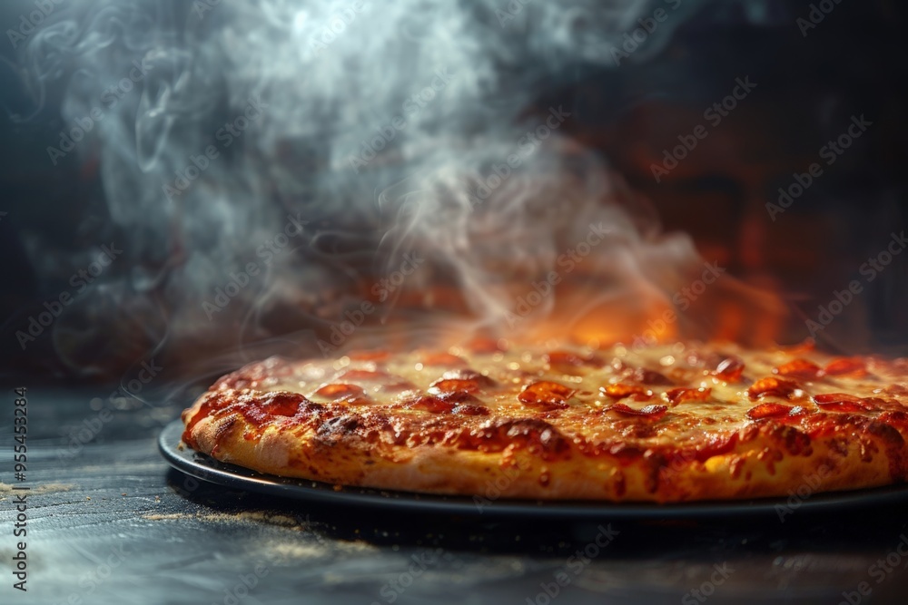 Hot and crispy pepperoni pizza straight from the oven, with steam ...