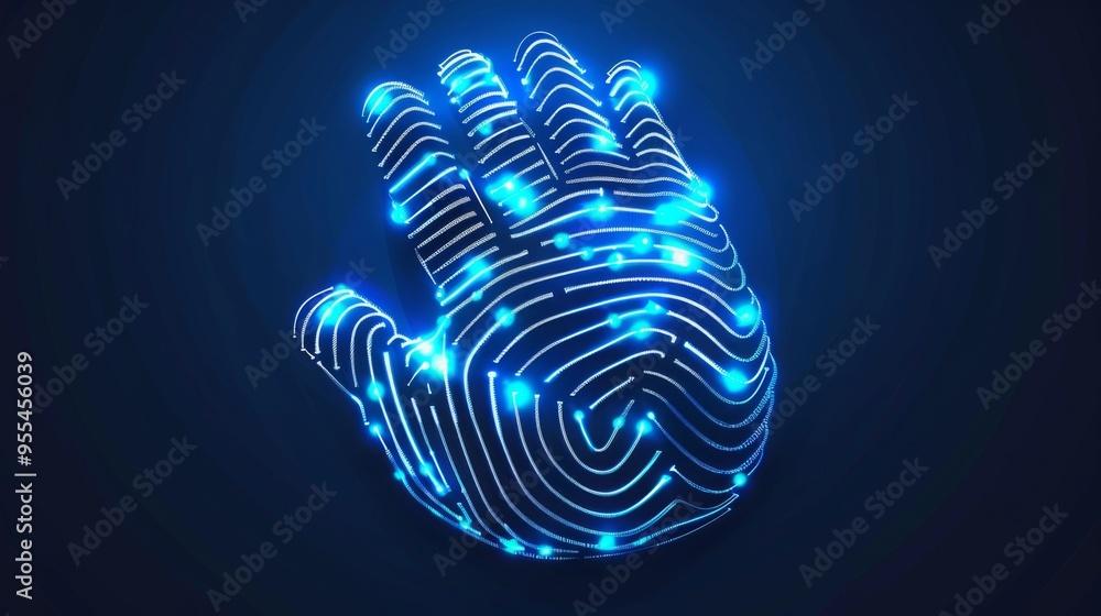 Digital 3D Fingerprint in low poly wireframe, biometric security and ...