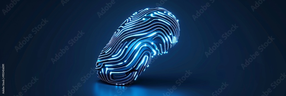 Digital 3D Fingerprint in low poly wireframe, biometric security and ...