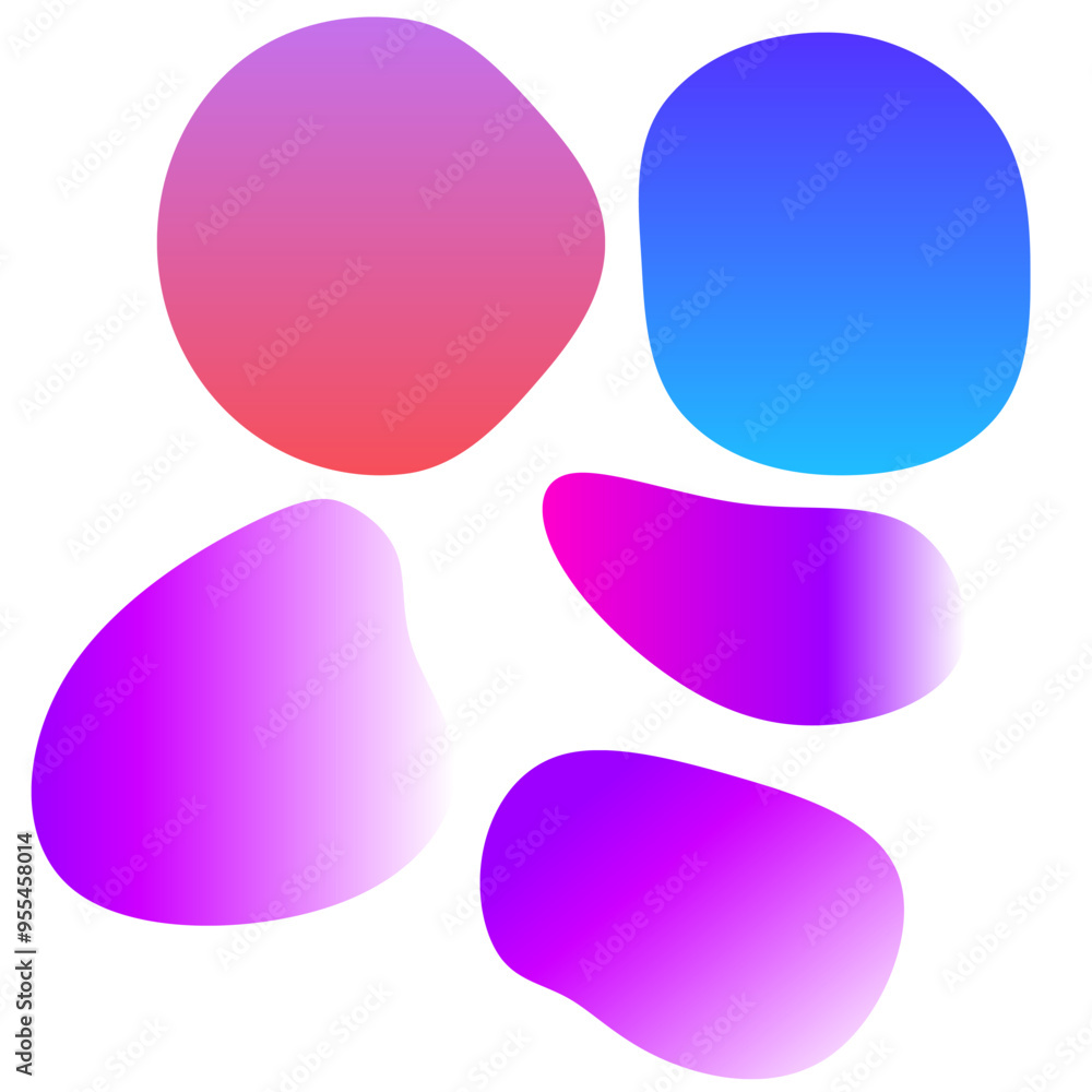 Pink purple blue gradient Liquid blob set. Grain textured liquid Spots ...