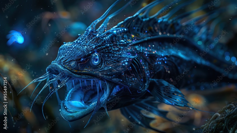Deep Sea Predator - A digitally crafted depiction of a bioluminescent ...