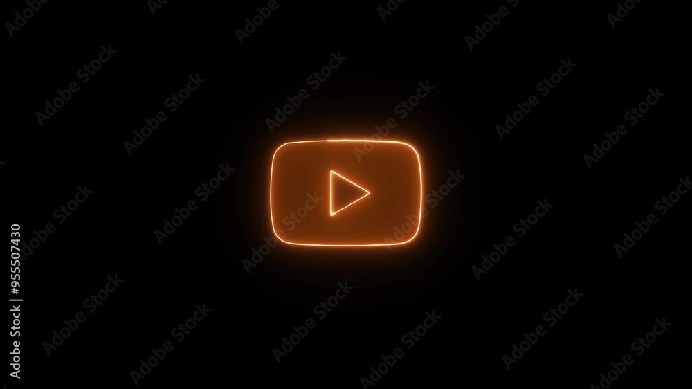 Neon glowing Play button animation on black background. Play button ...